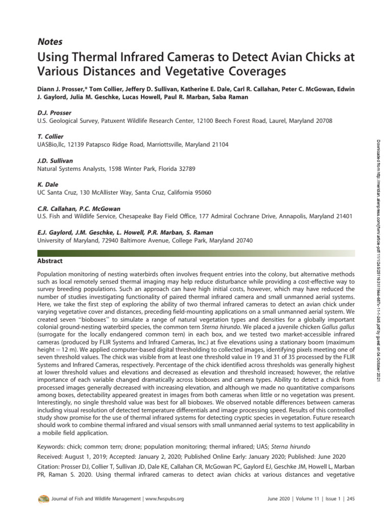 Using Thermal Infrared Cameras To Detect Avian Chicks at Various Distances and Vegetative ...