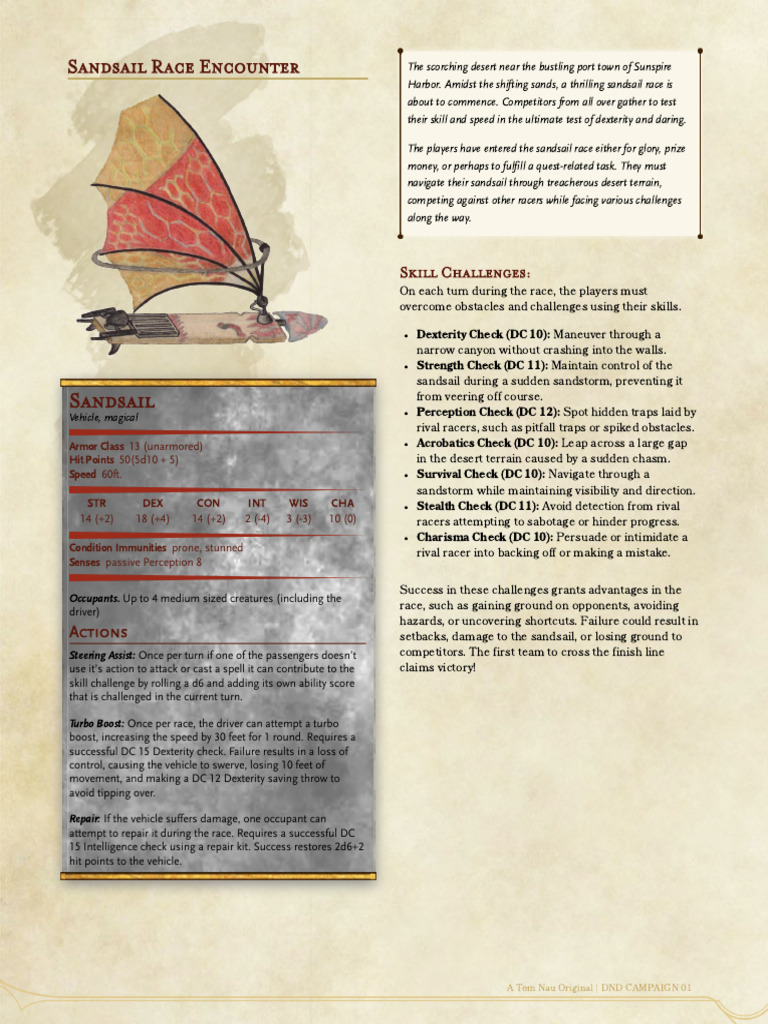 DND 5e Encounter - Sand Sail Race | PDF