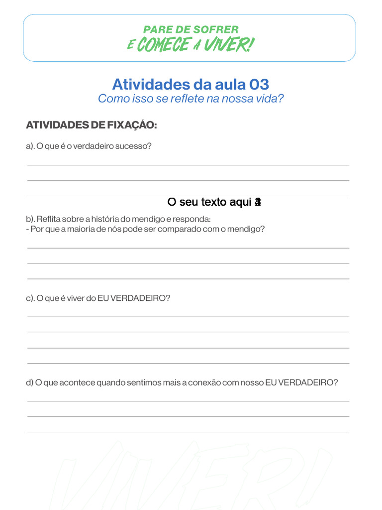 Atividades - Aula 1 - Pare de Sofrer e Comece A Viver | PDF