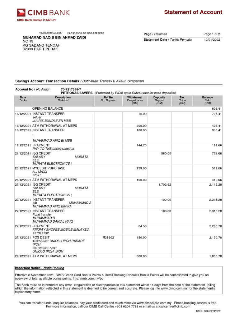 Statement | PDF | Credit Card | Automated Teller Machine