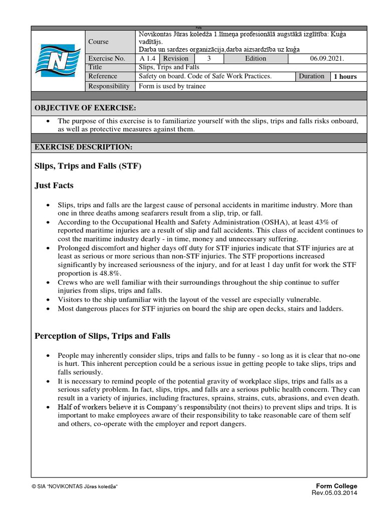 A 1.4 Slips, Trips and Falls | PDF | Risk | Safety