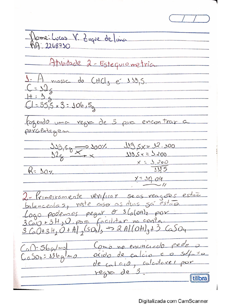 Ativdade 2 Estequiometria Pdf