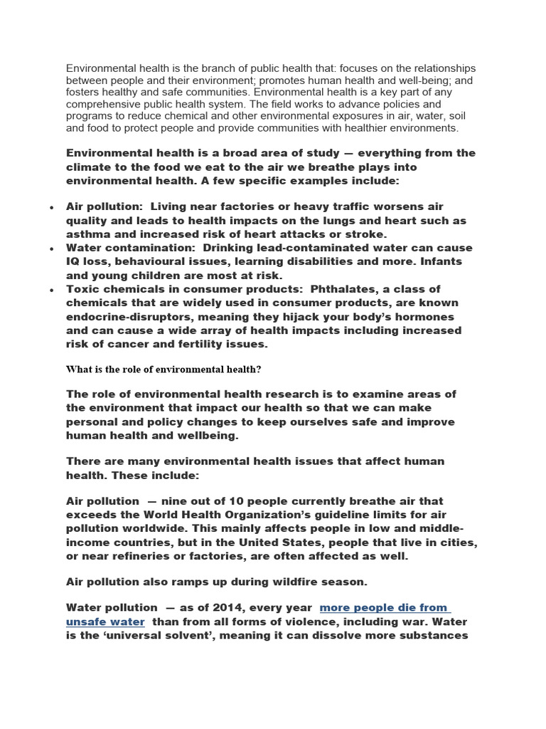 Environmental Health Is A Broad Area of Study | Download Free PDF | Non ...