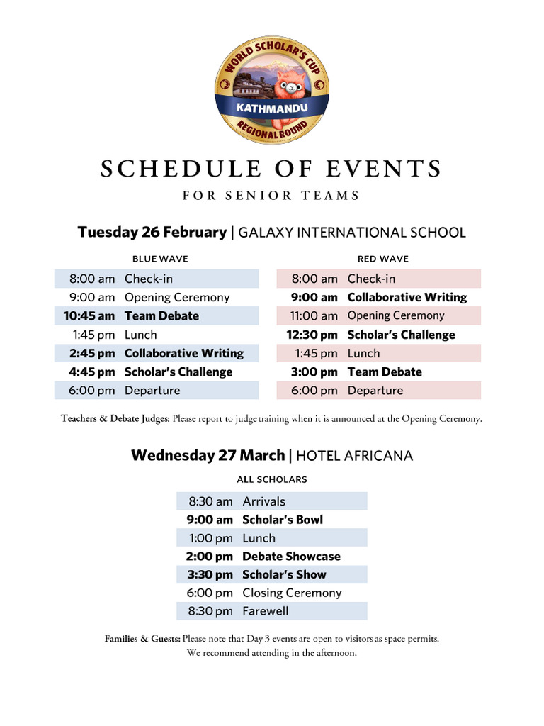 WSC Kampala Senior Schedule | PDF