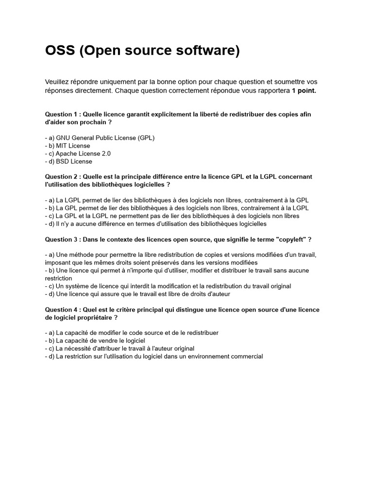 Oss QCM | PDF | Logiciel gratuit | Logiciel