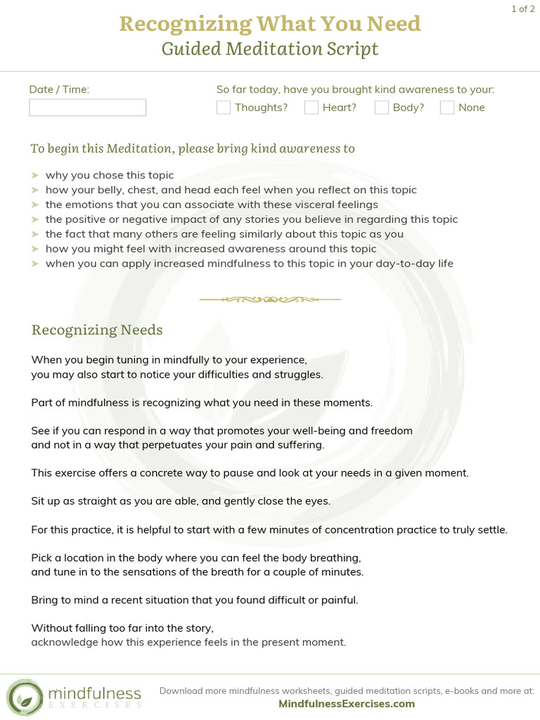 Recognizing What You Need | PDF | Mindfulness | Meditation