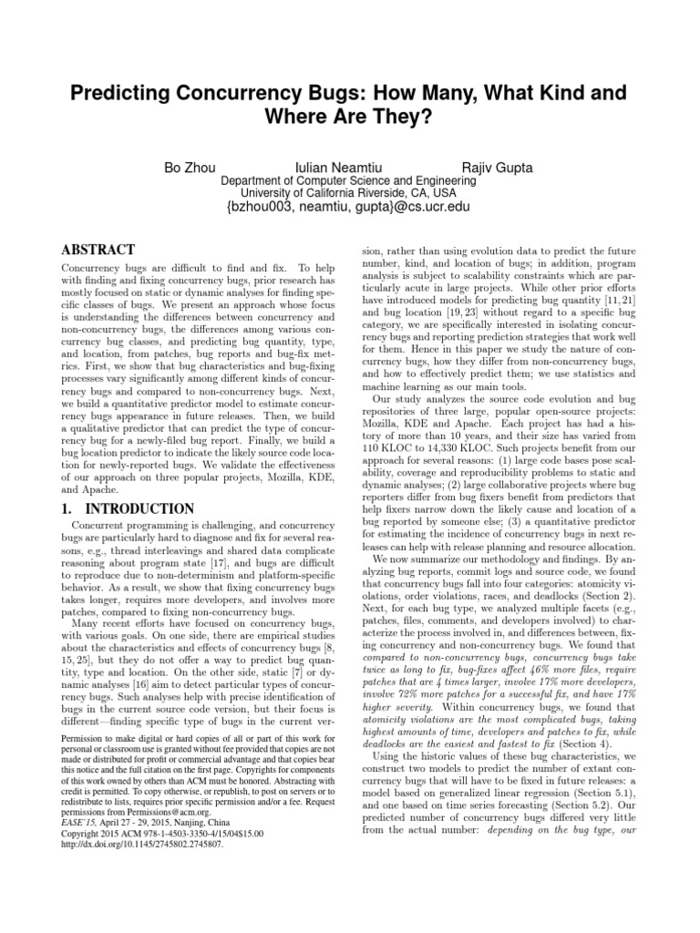Predicting Concurrency Bugs Pdf Software Bug Web Server