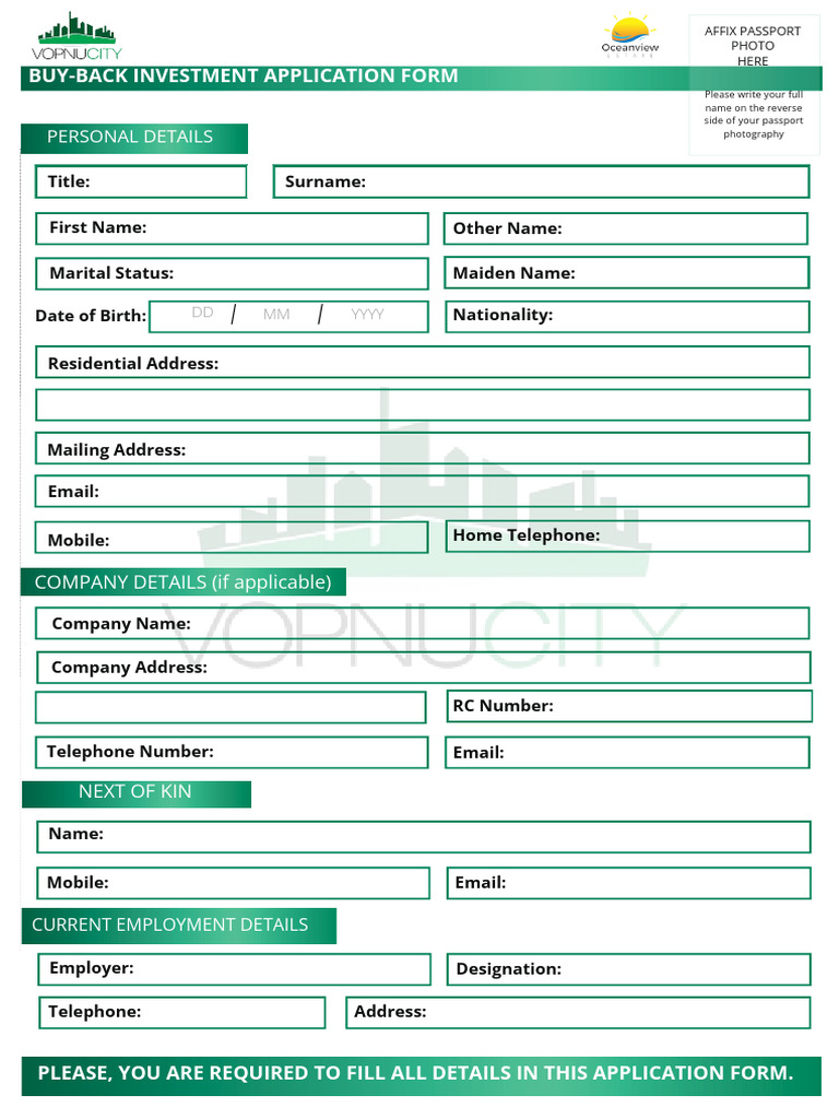 VOPNUCITY Buy Back Investment Form & FAQ | PDF | Cheque | Payments