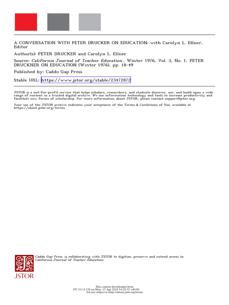 Drucker Conversationpeterdrucker 1976 | PDF | Teachers | Learning