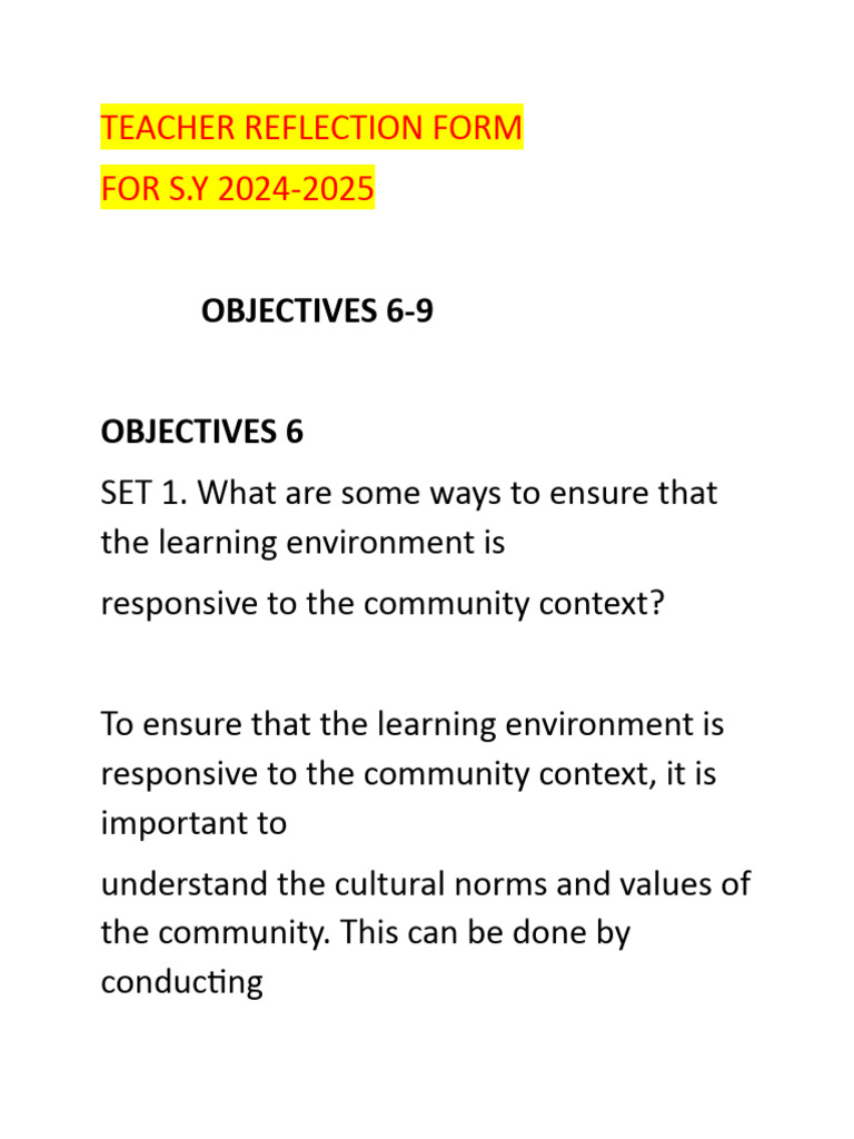 Teacher Reflection Form (New Set) | PDF | Teachers | Learning