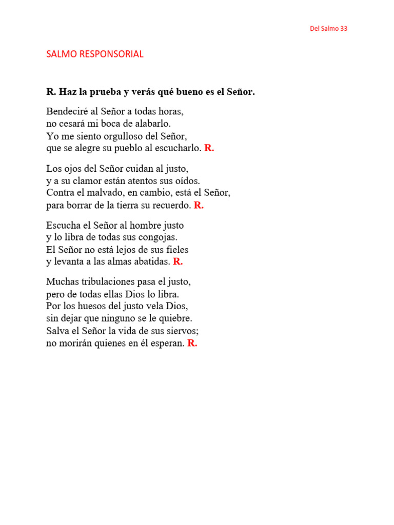 Salmo Responsorial Salmo 33 | PDF