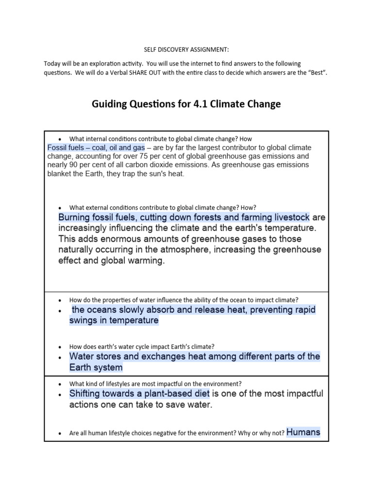 Climate Change Self Discovery Assignment | PDF | Climate Change ...