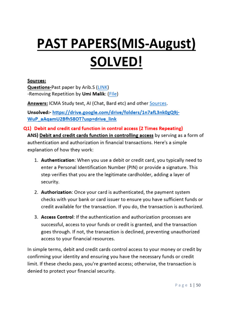 Past papers and notes for management information systems | PDF | Audit ...