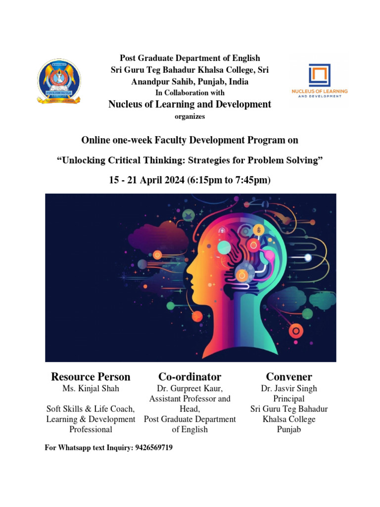 FDP On Critical Thinking For Problem Solving | PDF | Thought | Critical ...