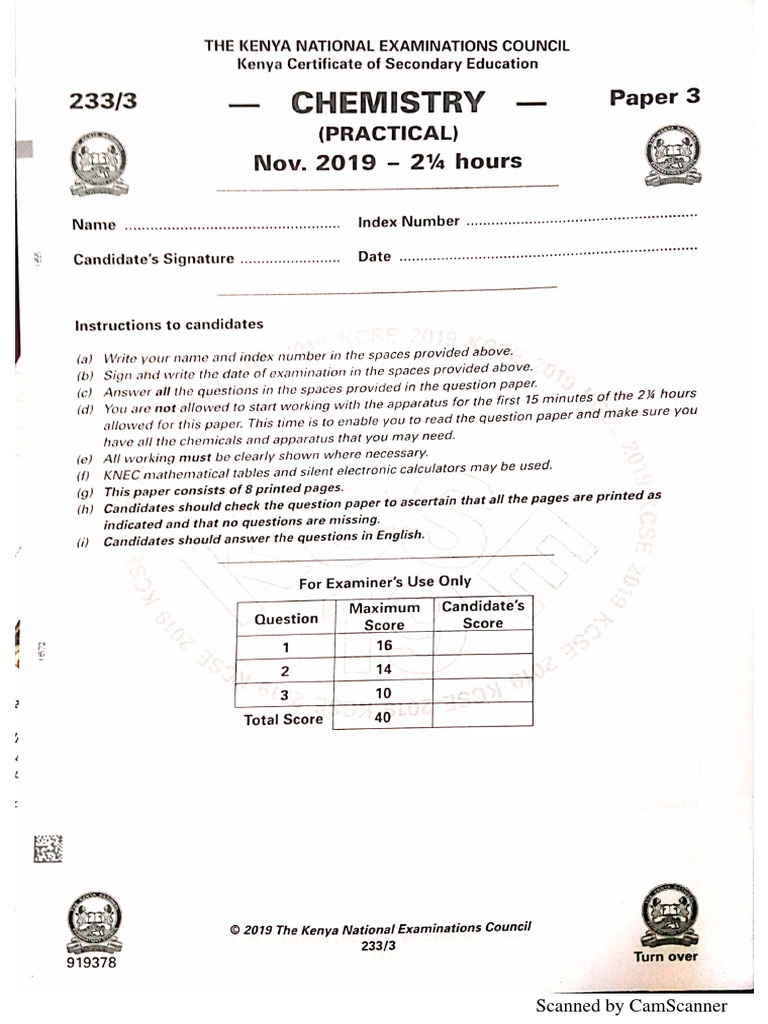 2019-Chem p3 Kcse 2019 | PDF
