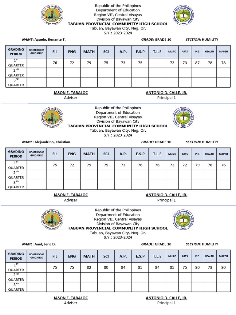 Grade Slip Template | PDF