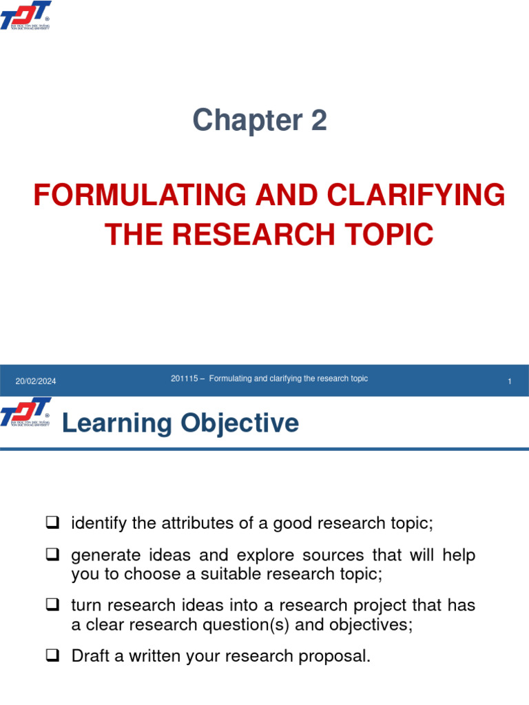 C02 - Formulating and Clarifying The Research Topic | PDF | Hypothesis | Thought