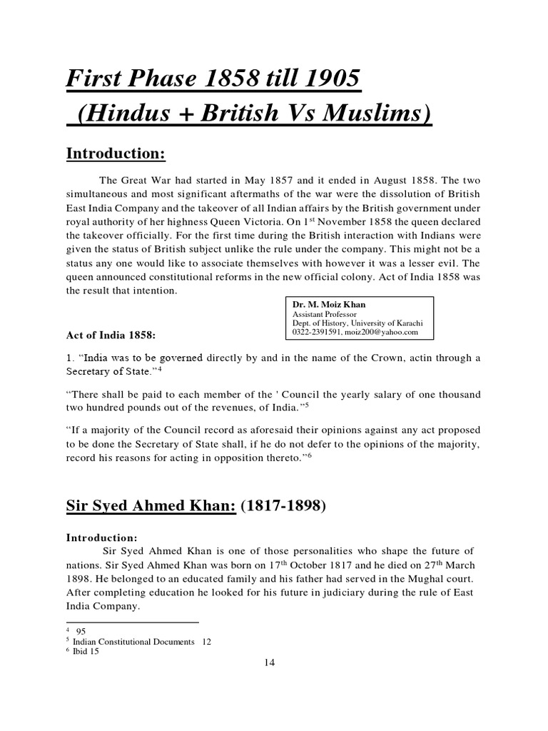 Sir Syed Ahmed Khan | Download Free PDF | British Raj | Two Nation Theory