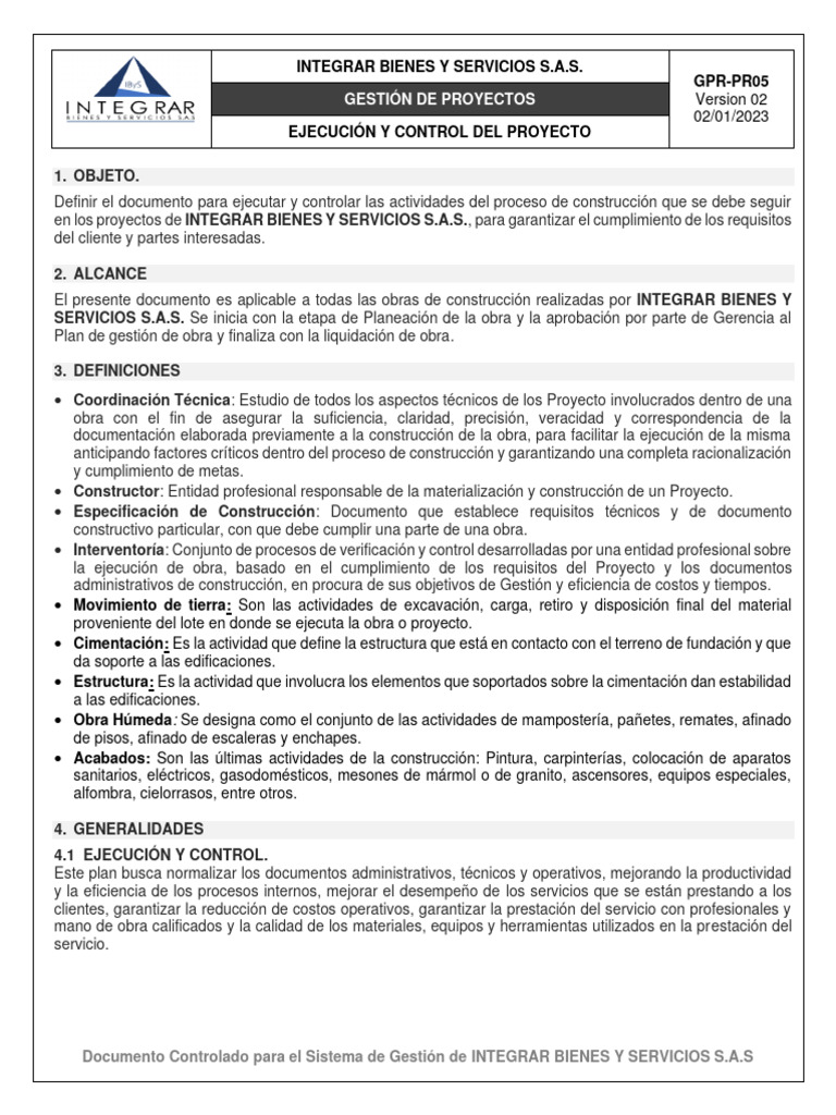 GPR-PR05 Ejecución y Control de Proyectos v02 | Descargar gratis PDF ...