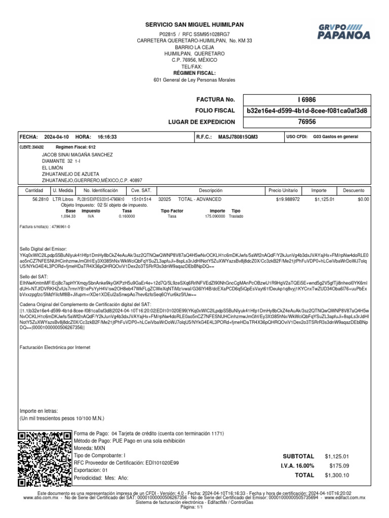 SSM951028RG7 Cfdi I6986 20240410 | PDF | Mercado (economía) | Impuestos