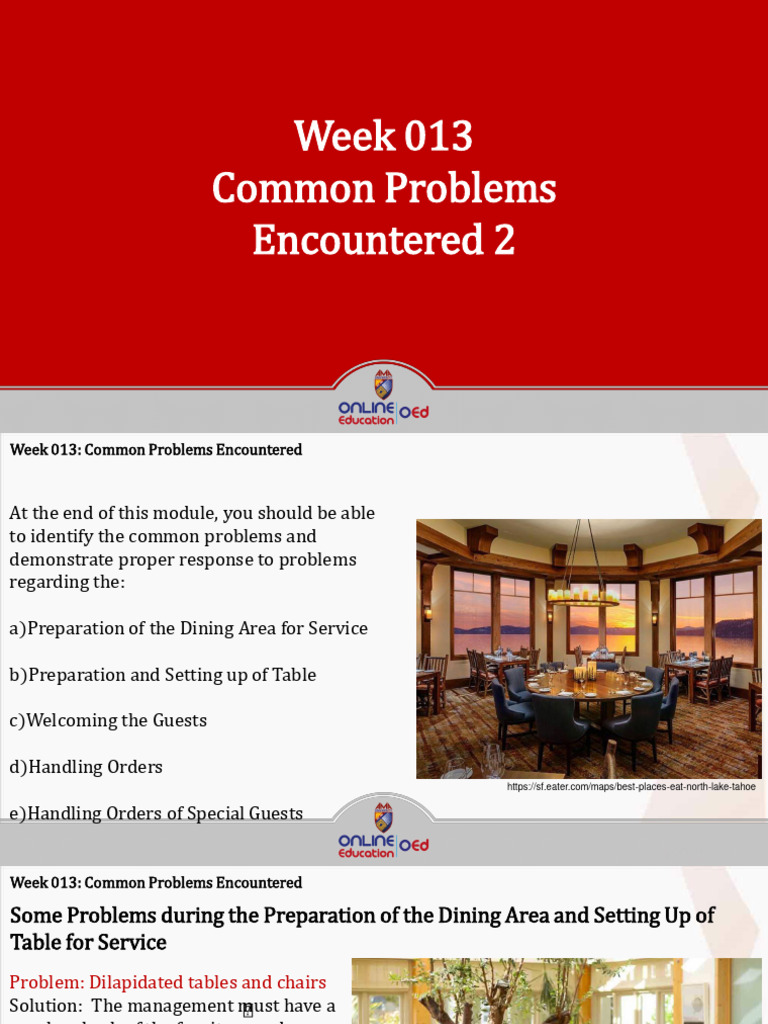 Week 013-Common Problems Encountered 2 PPT | Download Free PDF | Menu | Gastronomy