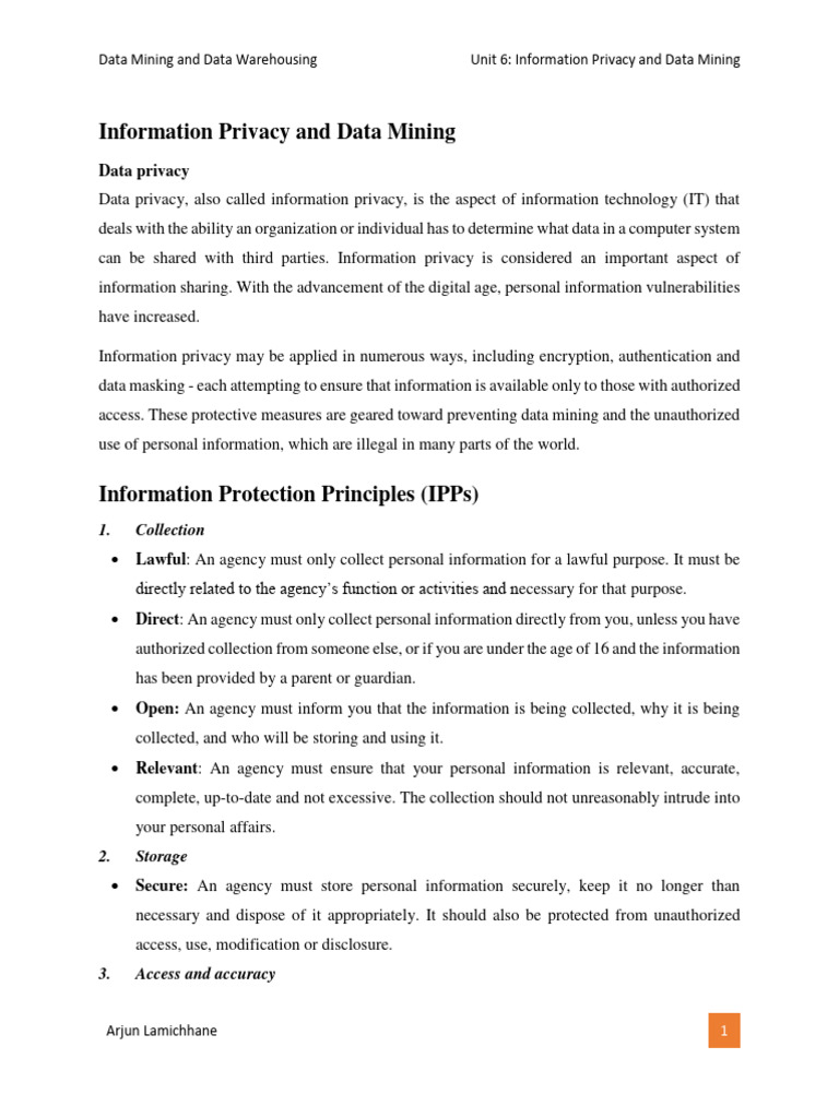 Unit 6_Information Privacy and Data Mining | PDF | Privacy | Data Mining