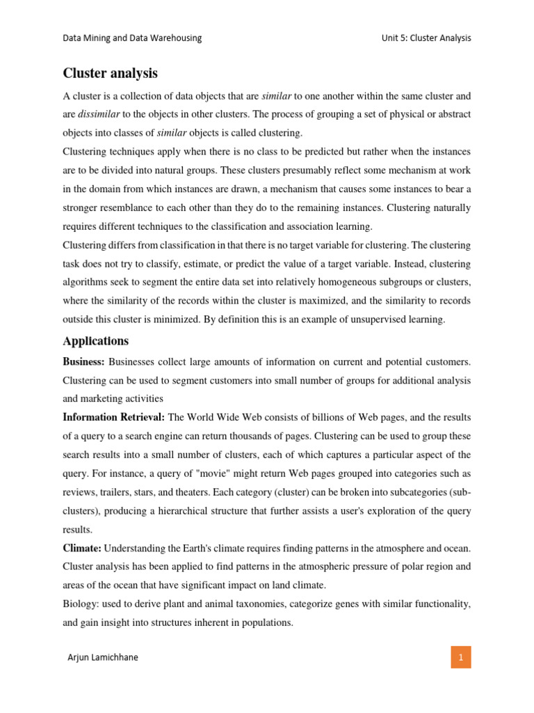 Unit 5_Cluster analysis | PDF | Cluster Analysis | Applied Mathematics