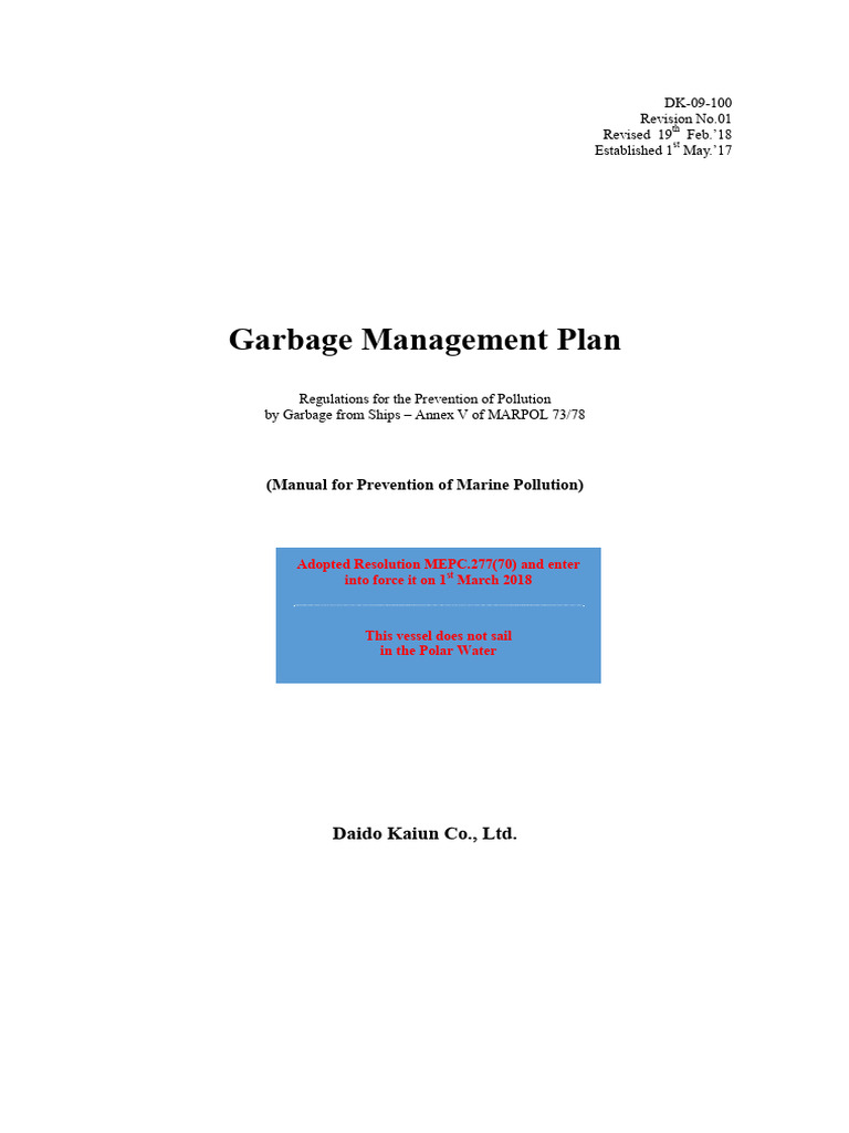 01 DK-09-100 (Garbage Management Plan) | PDF | Waste | Incineration