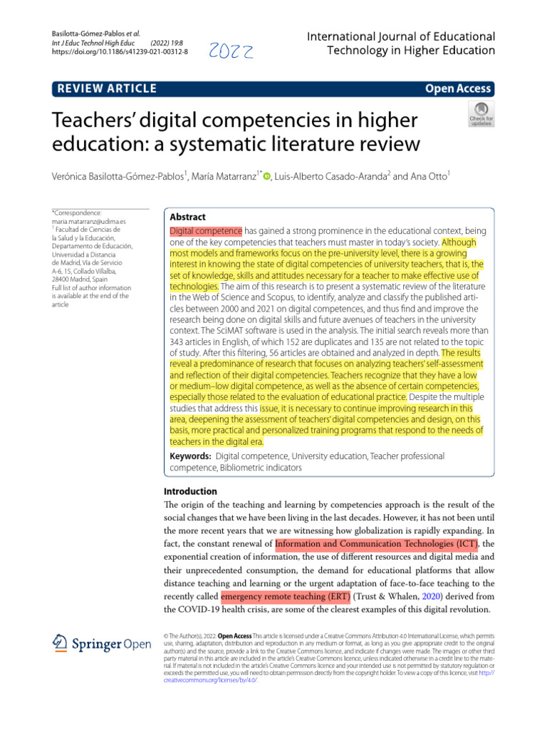 Basilotta Et Al (2022) Teachers' Digital Competencies in Higher ...