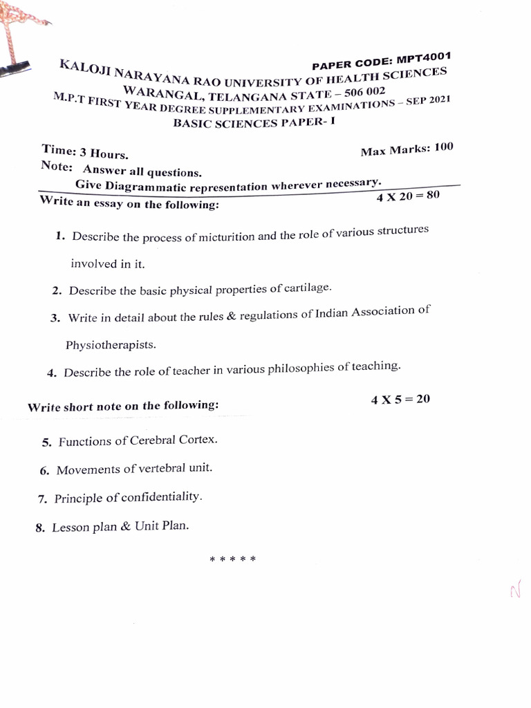 MPT First Year Exam Papers Overview | PDF | Clinical Medicine