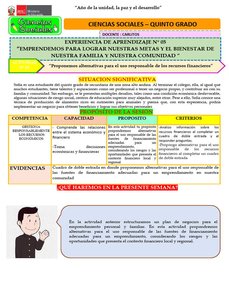 Experiencia de Aprendizaje #05 - Actividad #03 - 5to Grado - Ciencias Sociales | PDF | Bancos ...