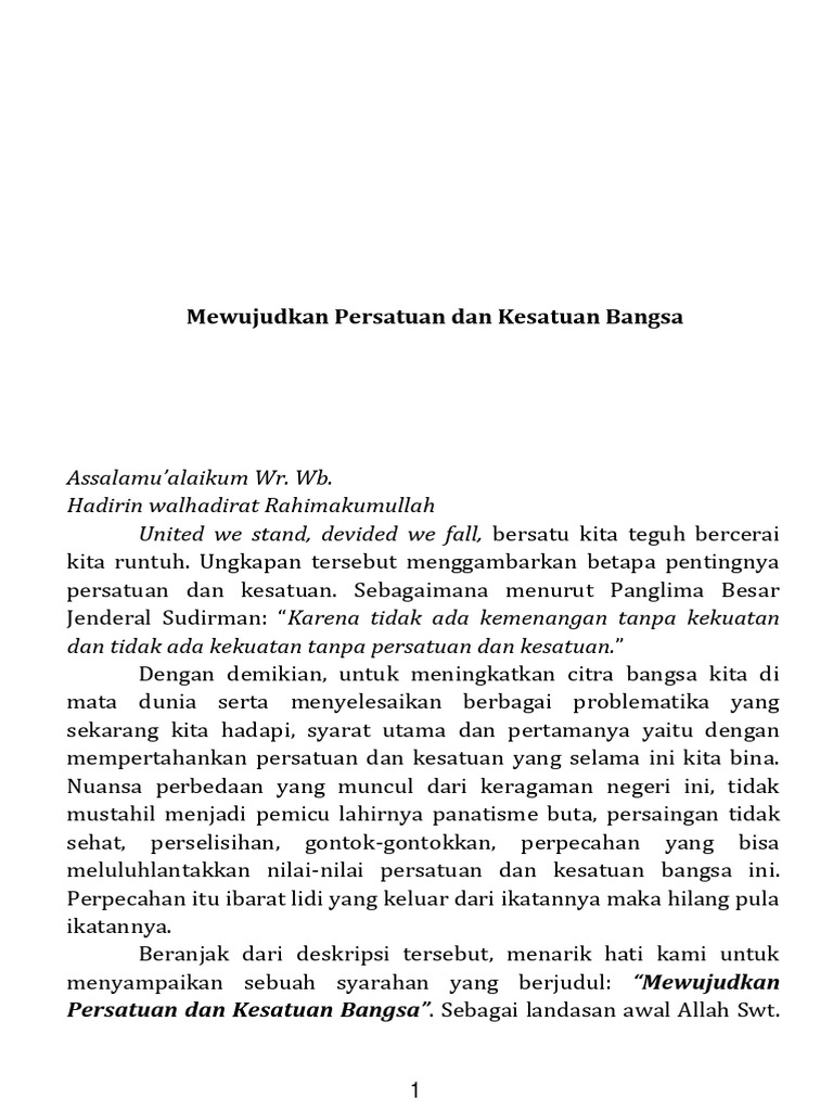 Naskah MSQ - Mewujudkan Persatuan Dan Kesatuan Bangsa | PDF | Kajian Bahasa Asing | Agama ...