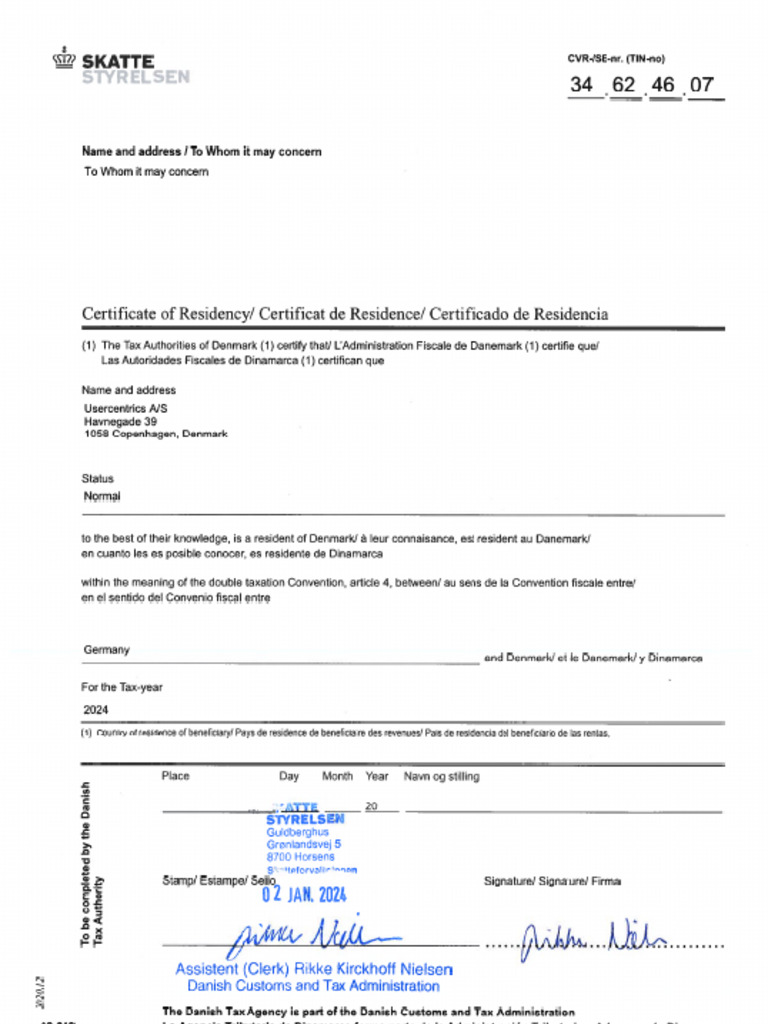 Certificate of Residency Germany - 2024 | PDF