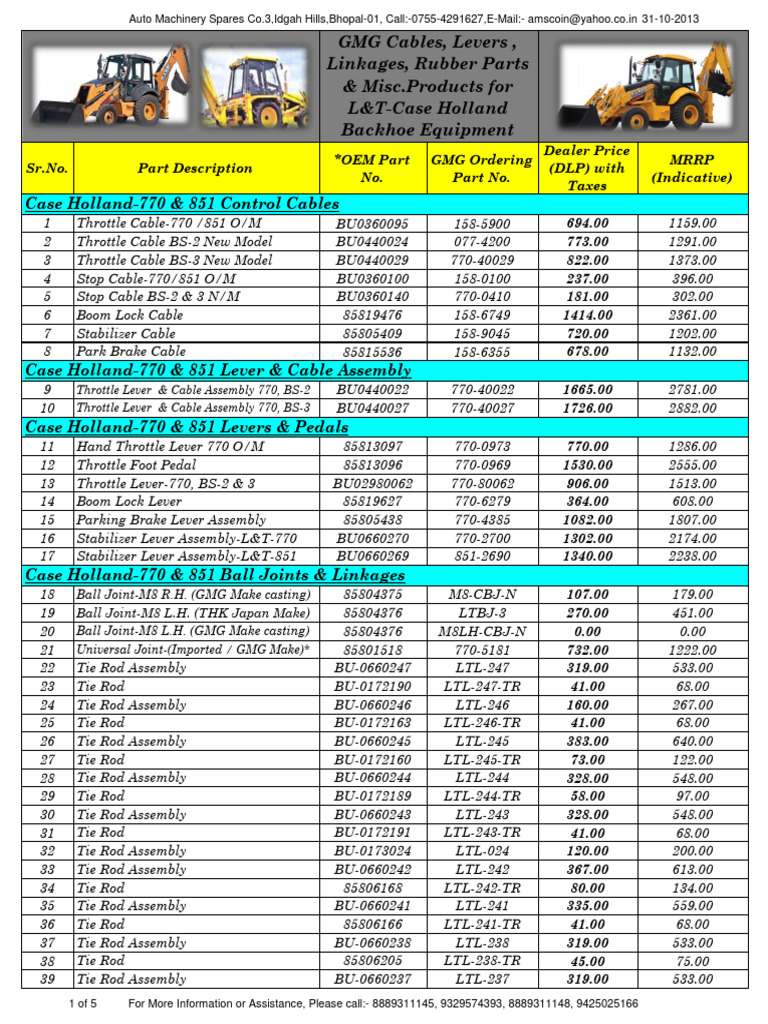 L&T-Case Holland Backhoe Price List Wef 01092013 | PDF | Vehicle ...