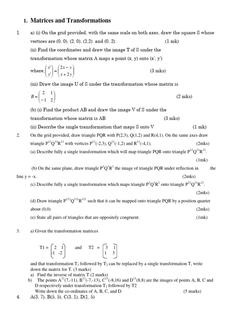 Matrices and Transformations Q | PDF | Cartesian Coordinate System ...