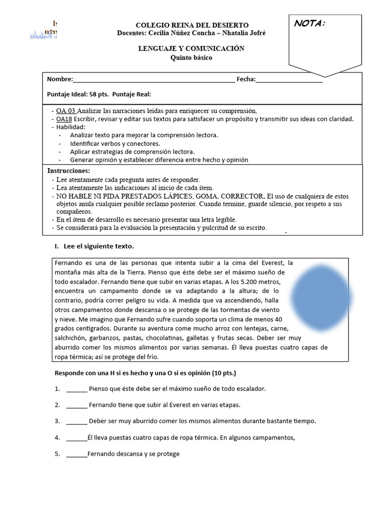 Prueba Simultanea Hechos y Opinion LISTA | Descargar gratis PDF ...