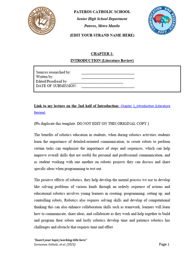Chapter 1 Second Half Draft 1 Template | PDF | Robotics | Learning
