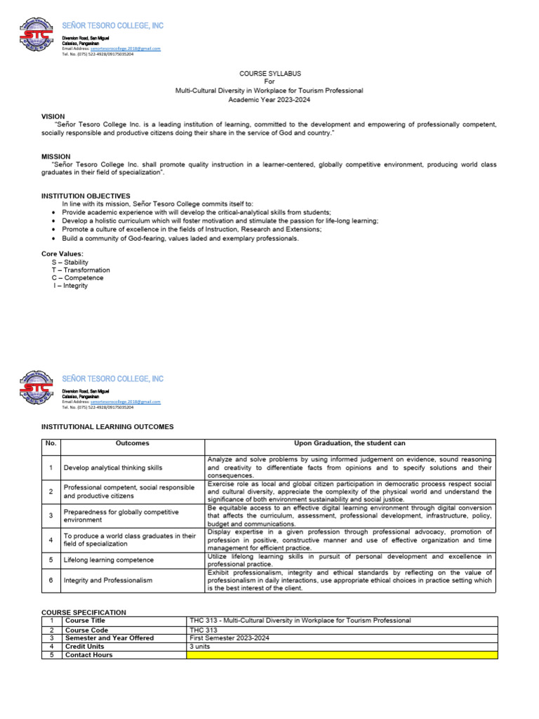 Multi-Cultural Diversity Course Syllabus | PDF | Learning | Cognition