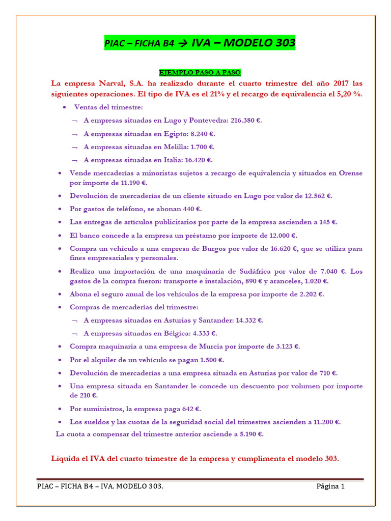 Ejemplo Práctico del Modelo 303 IVA | PDF | Impuesto al valor agregado ...