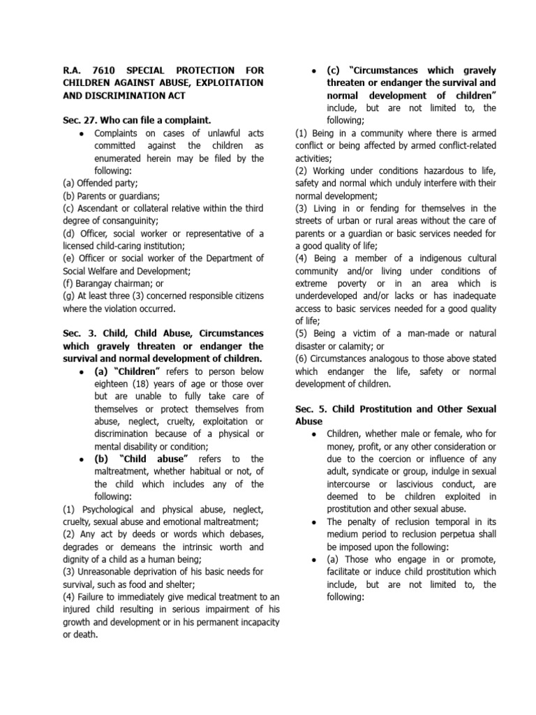 RA 7610 - NOTES | PDF | Child Abuse | Crimes