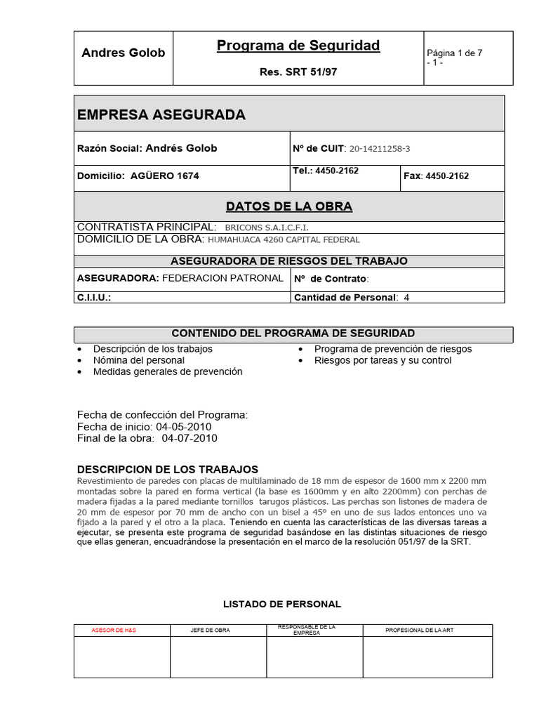 Programa de Seguridad 51 97 | PDF | Seguridad y salud ocupacional | Valores
