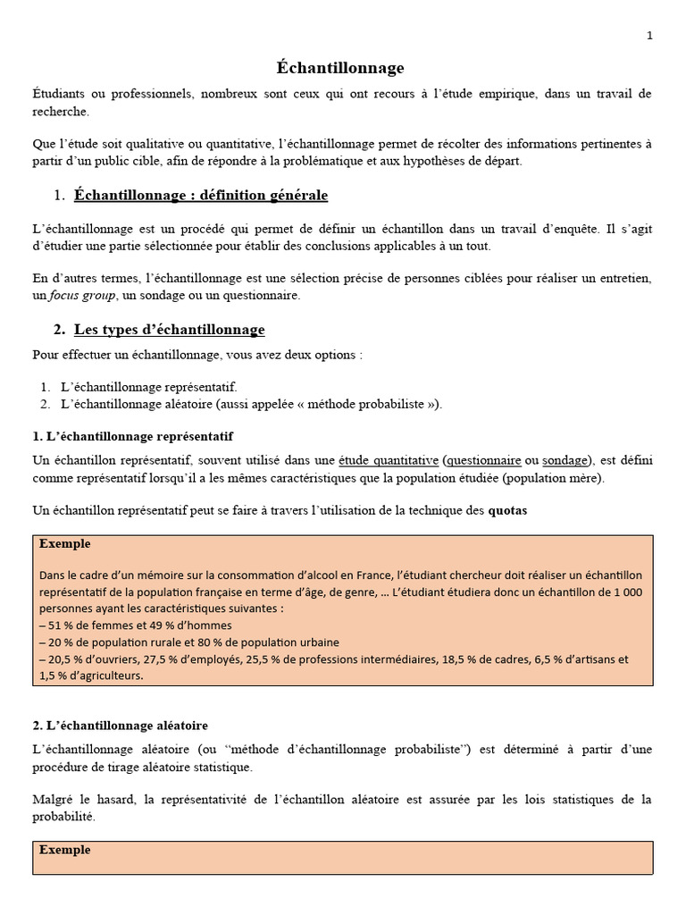 Échantillonnage : Guide Complet et Méthodes | PDF | Échantillonnage ...