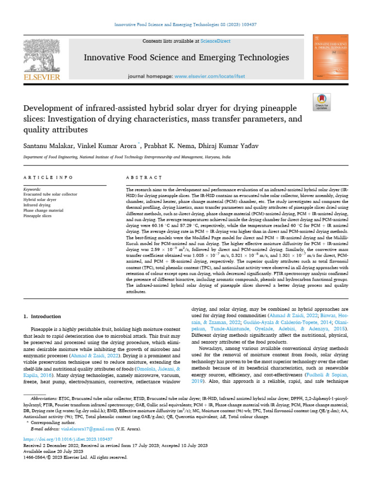 Development of Infrared-Assisted Hybrid Solar Dryer for Drying ...
