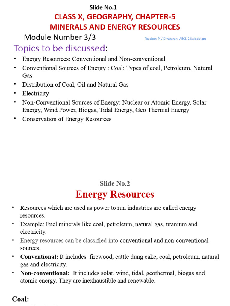 Class X, Geography, Chapter-5 Minerals and Energy Resources Module 3 | PDF | Coal | World Energy ...
