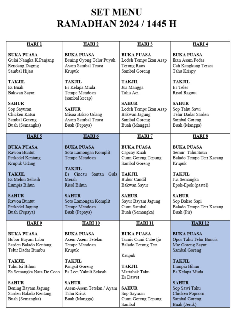 Set Menu Ramadhan 2024 | PDF