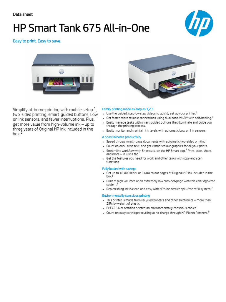 HP Smart Tank 675 All-in-One | PDF | Printer (Computing) | Image Scanner