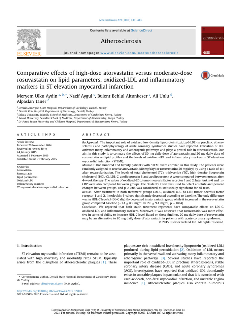 Atherosclerosis: Meryem Ulku Aydin, Nazif Aygul, Bulent Behlul ...