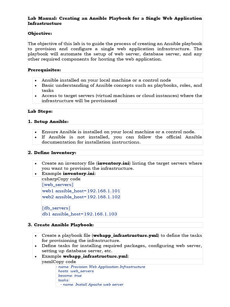 Ex06 - To Create An Ansible Playbook For A Single Web Application Infrastructure | PDF | Web ...