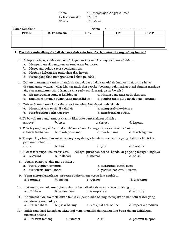 PAT Tema 9 Kls 6 | PDF