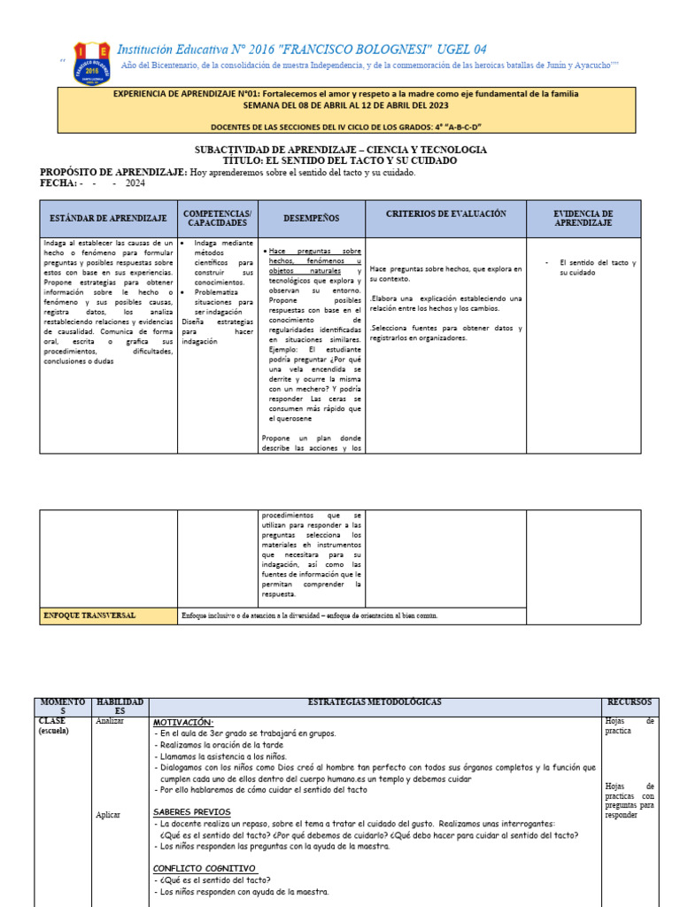 El Sentido Del Tacto y Su Cuidado | PDF | Aprendizaje